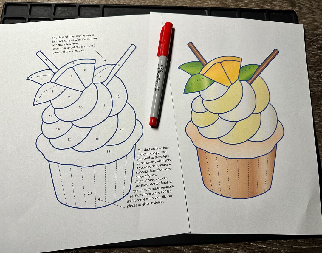 Digital (PDF) Stained Glass Pattern - Lemon Cupcake With Lemon Wedge ...