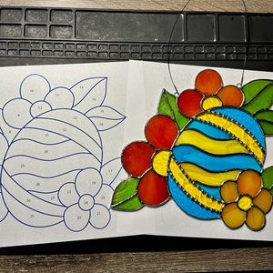 Digital (PDF) Stained Glass Pattern - Colorful Easter Egg With Flowers ...