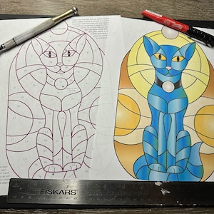 Digital (PDF) Stained Glass Pattern - Whimsical Siamese Cat With ...