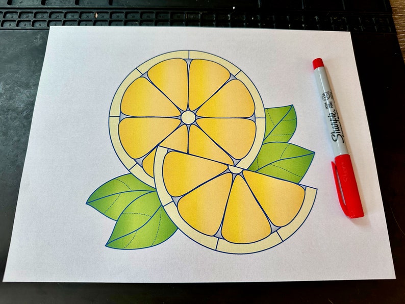 Digital PDF Stained Glass Pattern Lemon Slices With Leaves - Etsy