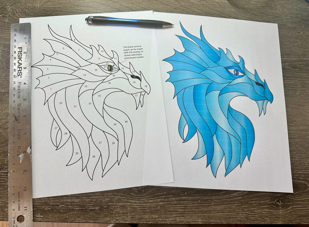 Digital PDF Stained Glass Pattern Dragon's Head - Etsy