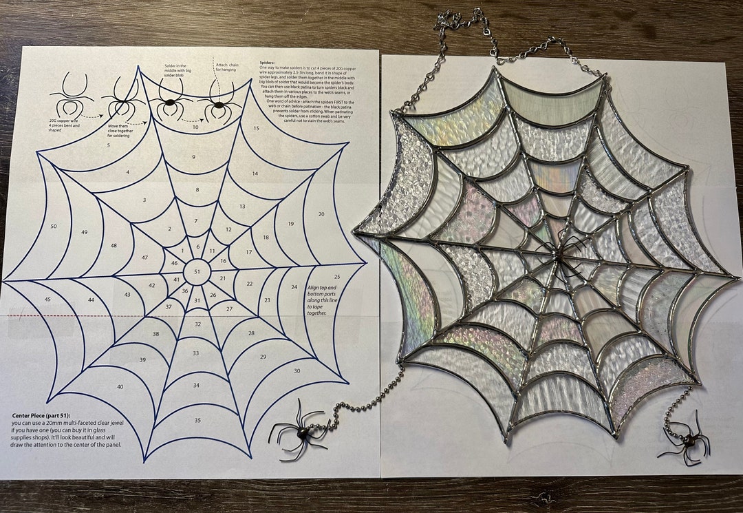 Digital (PDF) Stained Glass Pattern (2 Variations) - Spider Web With ...