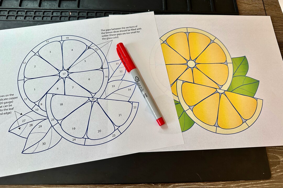 Digital (PDF) Stained Glass Pattern - Lemon Slices With Leaves - Etsy