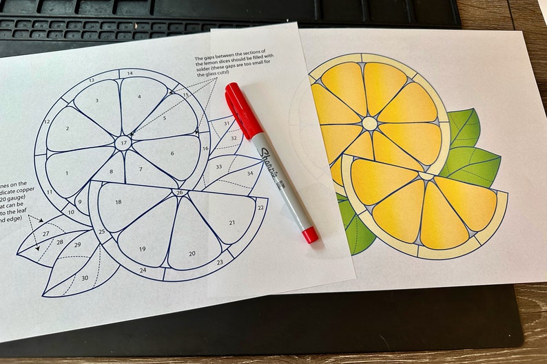 Digital (PDF) Stained Glass Pattern - Lemon Slices With Leaves - Etsy UK