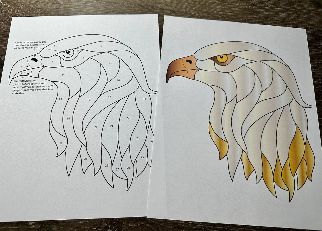 Digital (PDF) Stained Glass Pattern - Eagle's Head (profile) - Etsy