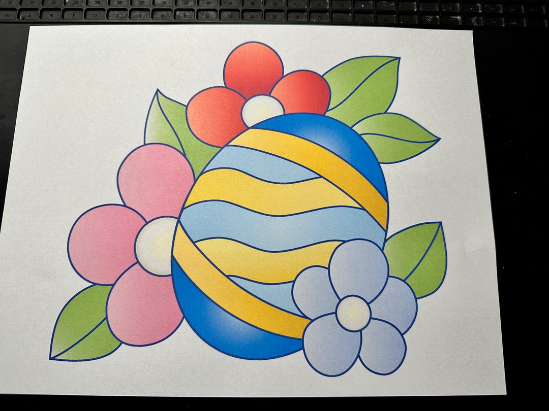 Digital (PDF) Stained Glass Pattern - Colorful Easter Egg With Flowers ...