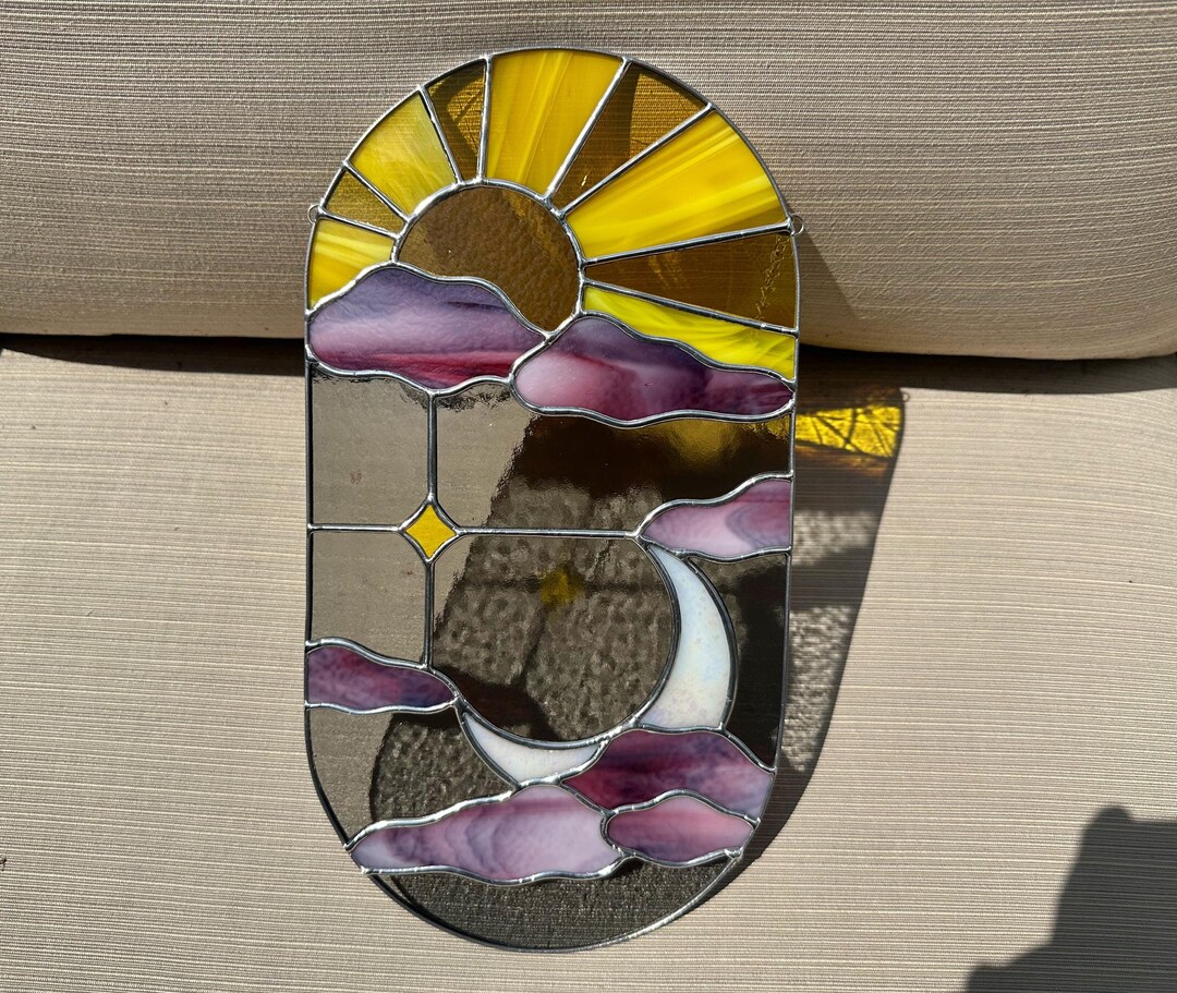 Celestial Panel With the Sun, Moon, Star and Ruby Red / Cranberry ...