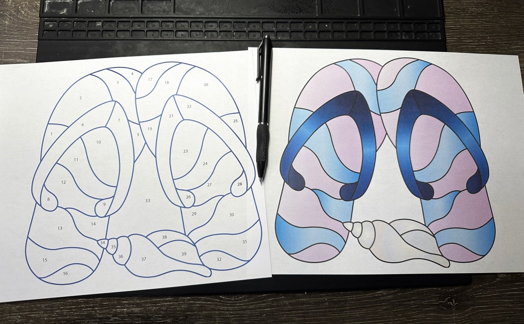 Digital (PDF) Stained Glass Pattern - Flip Flops With Seashell; Summer ...