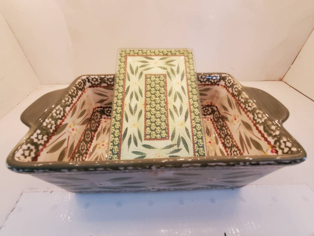 Temptations Green Old World Pattern Casserole Dish and Cutting Board - Etsy