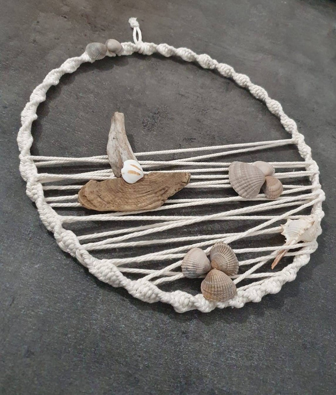 Makramee Ring Muscheln Treibholz boot maritime deko Wanddeko - Etsy.de