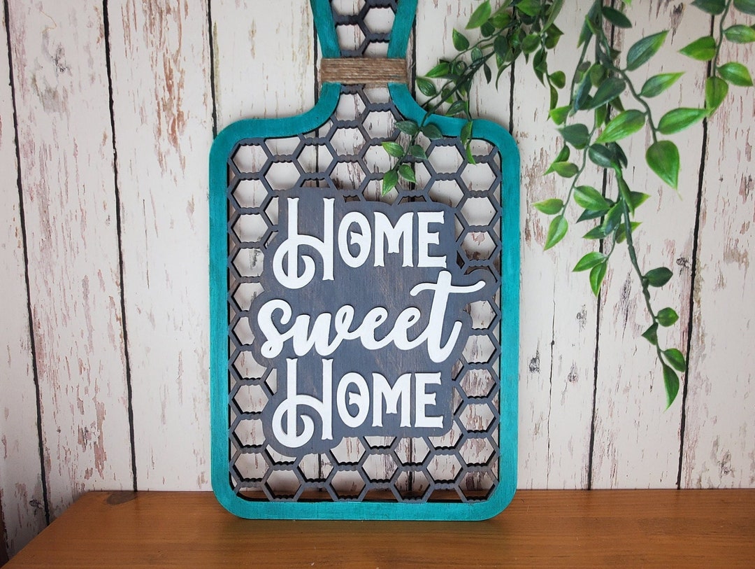 Home Sweet Home Rustic Farmhouse Decor Sign Chicken Wire Pattern Decor ...