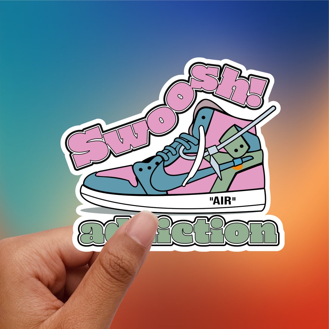 SWOOSH Sneaker Tennis Shoe ADDICTION 3 Inch Sticker for Water Bottles ...
