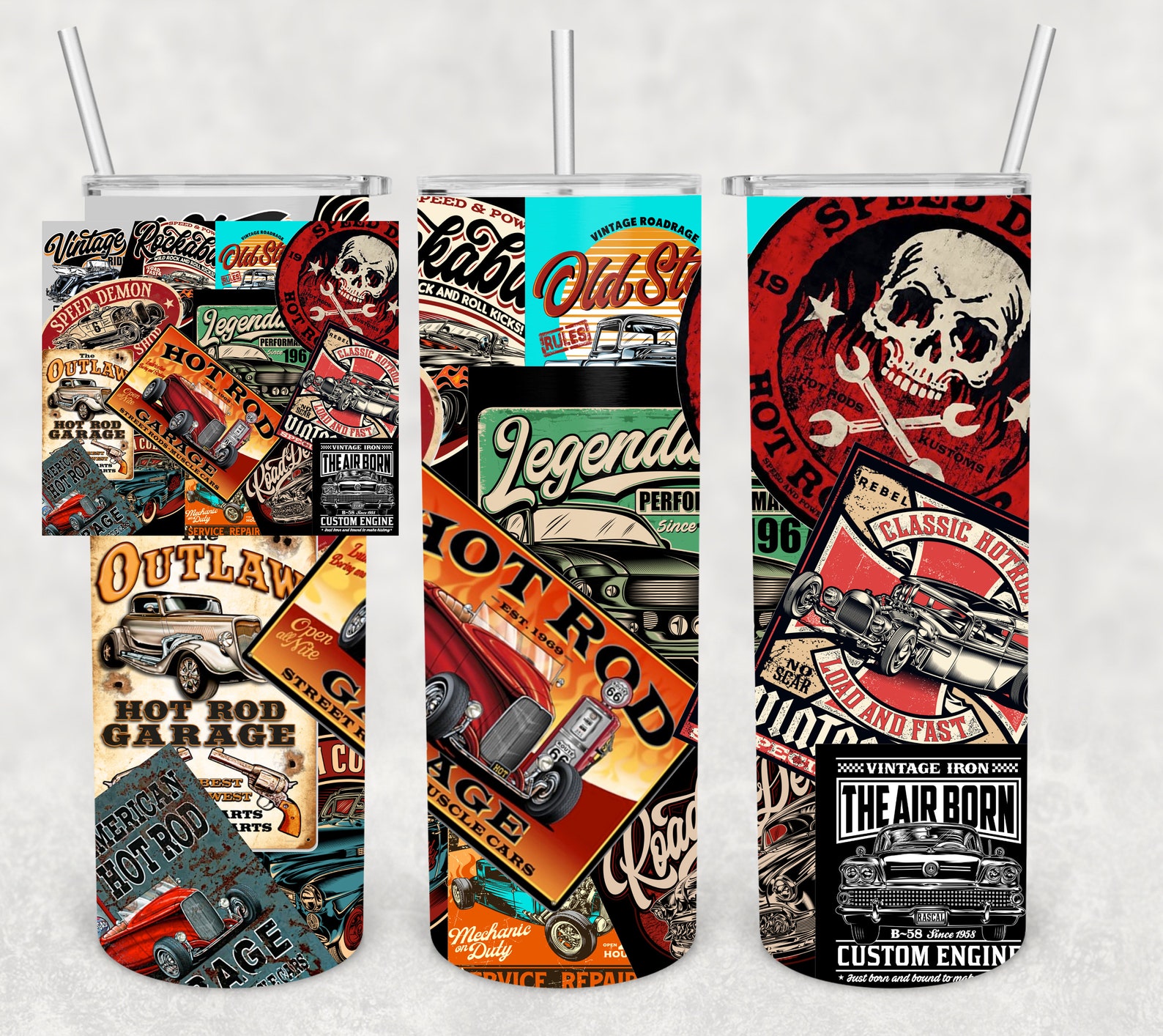 Vintage Hot Rod Classic Rat Cars, Skinny Straight, Tumbler Wrap ...