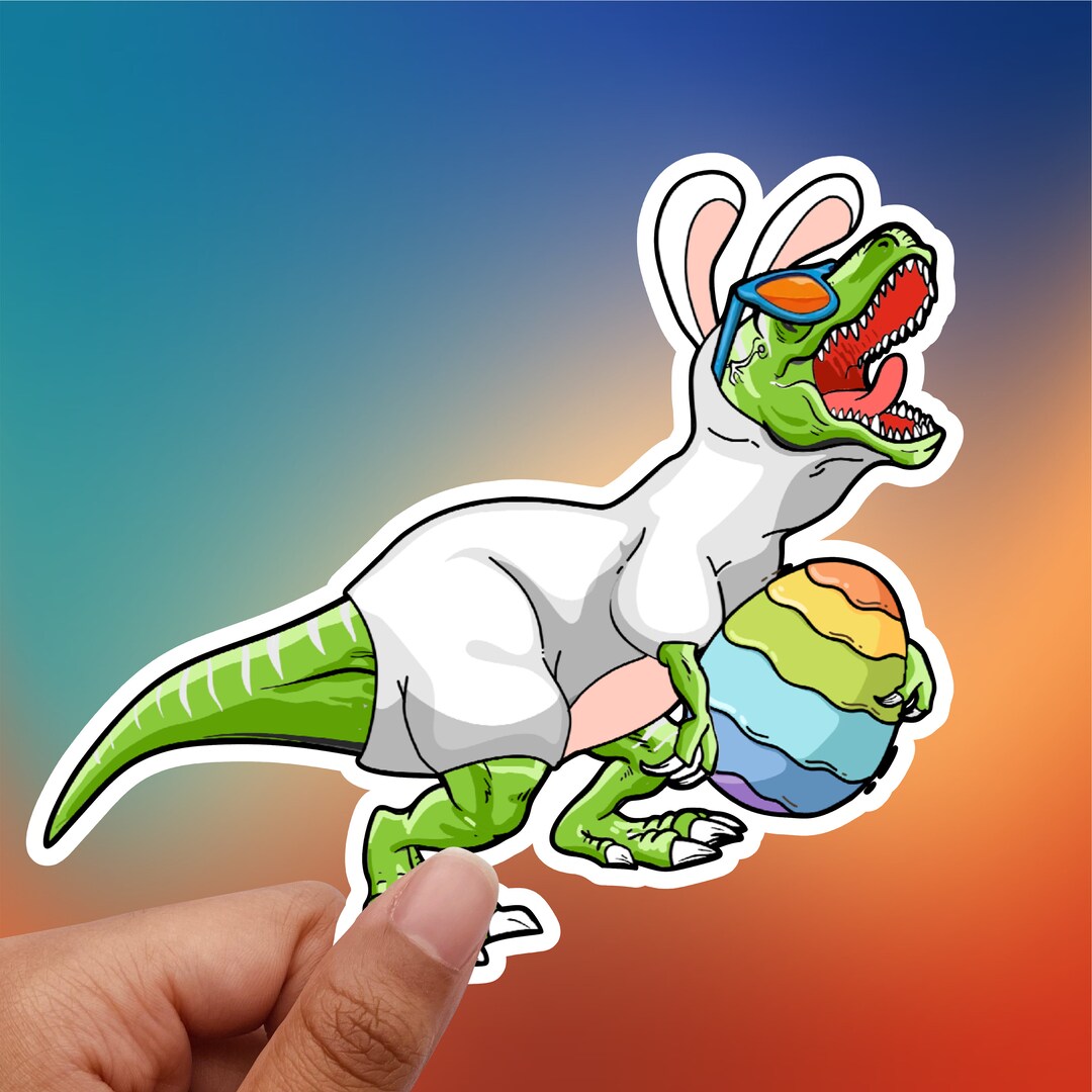 Bunny Dinosaur Easter Egg, 3" Sticker for Water Bottles, Laptops ...