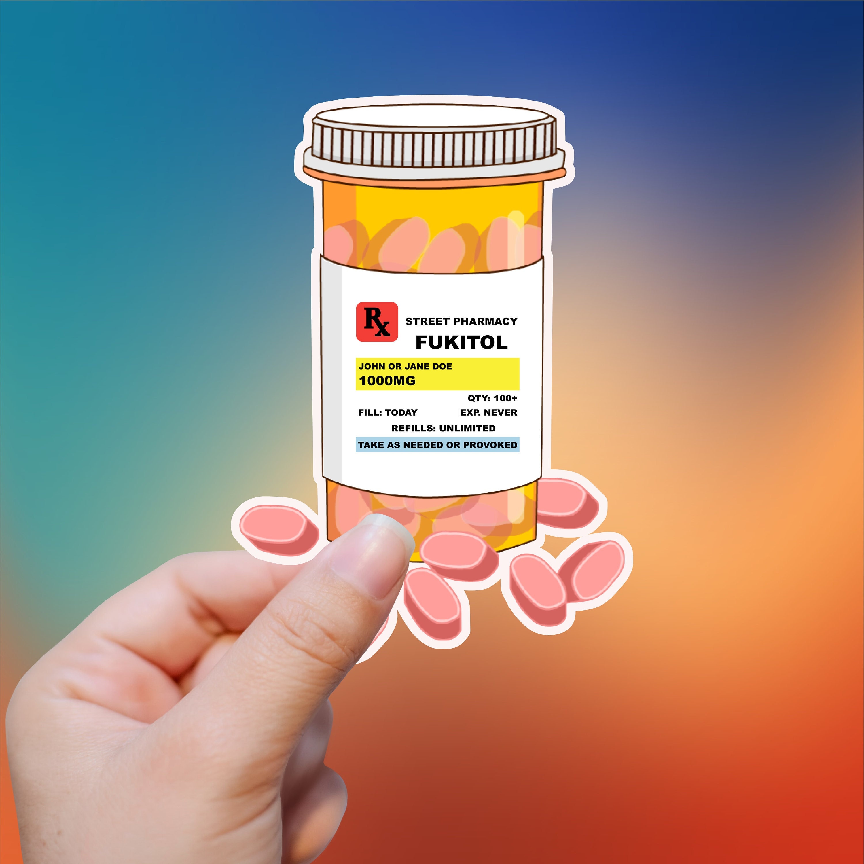 Fukitol Pill Bottle, Funny 3 Inch Sticker for Water Bottles, Laptops ...