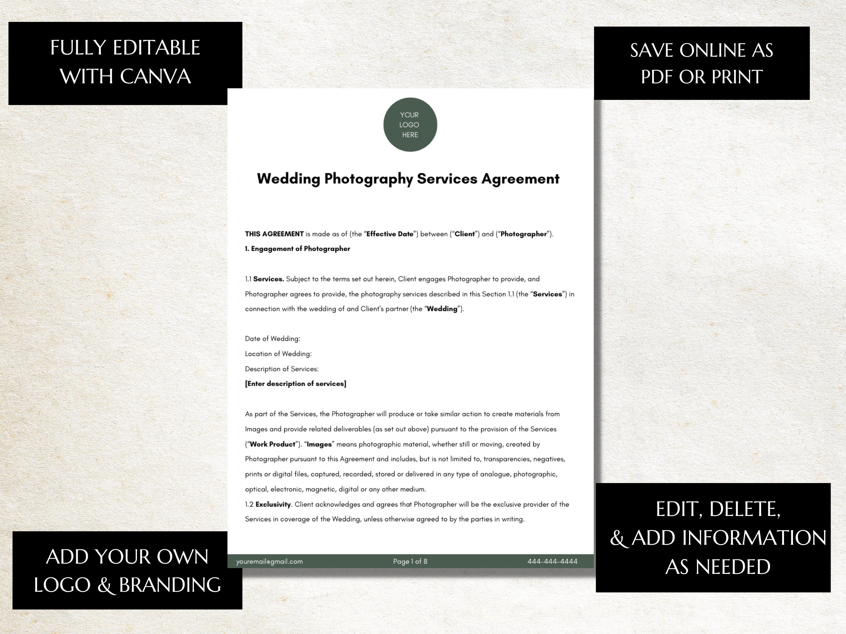 Wedding Photography Contract Template - Etsy