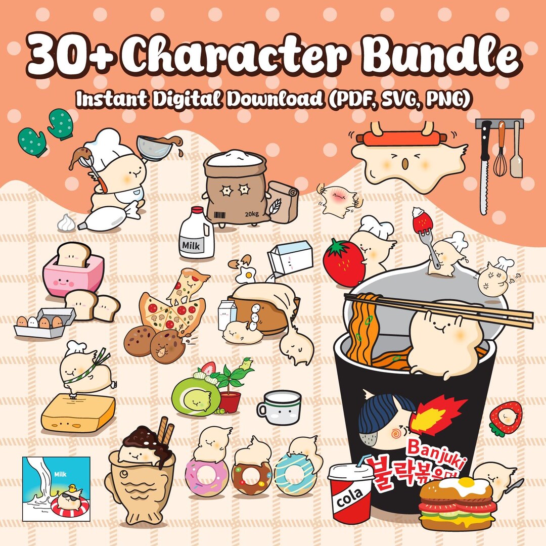 Food Character Clipart Bundle, Planner Stickers (PNG, SVG, PDF Digital ...