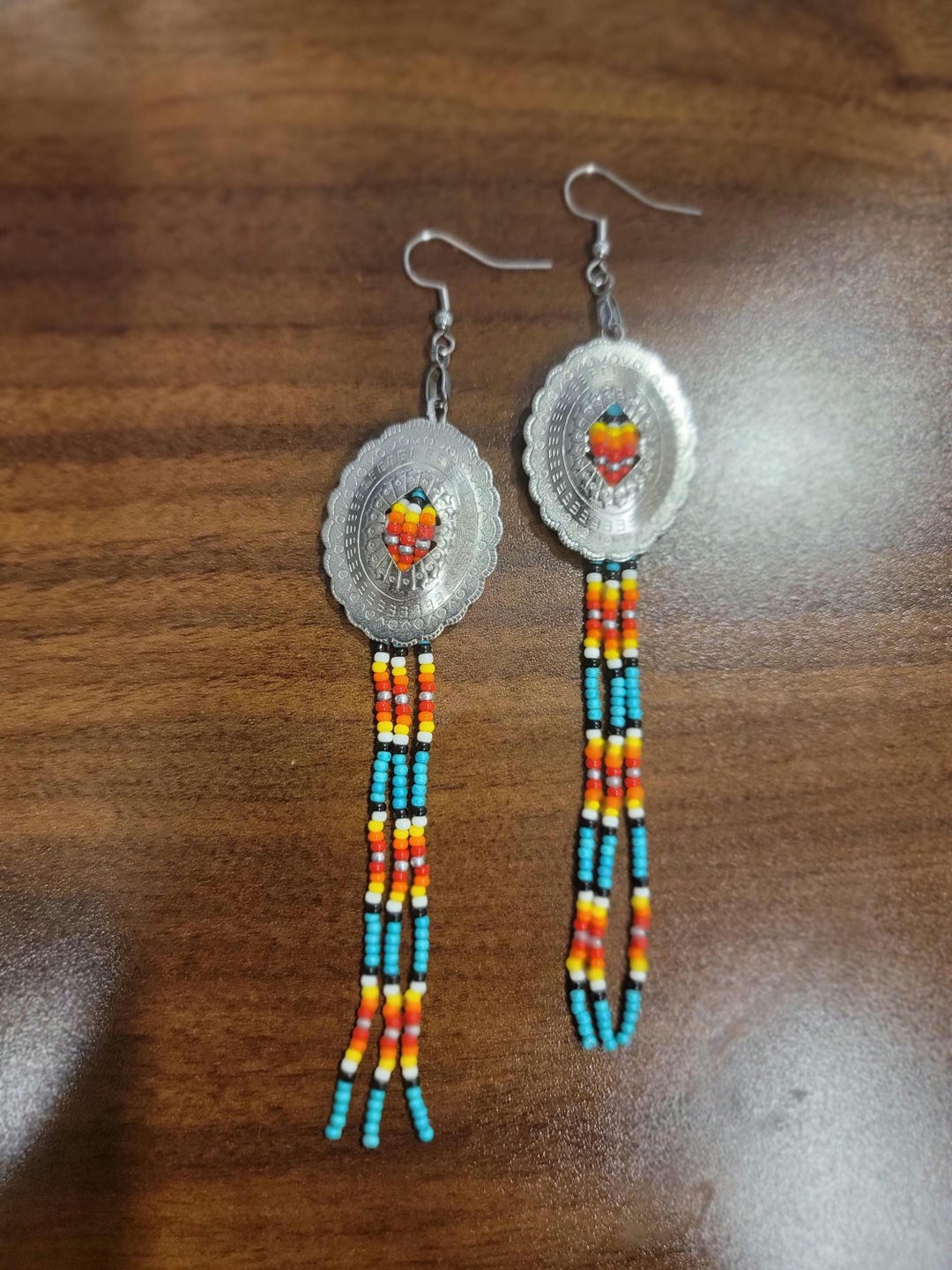 Beaded Concho Dangle Earrings - Etsy