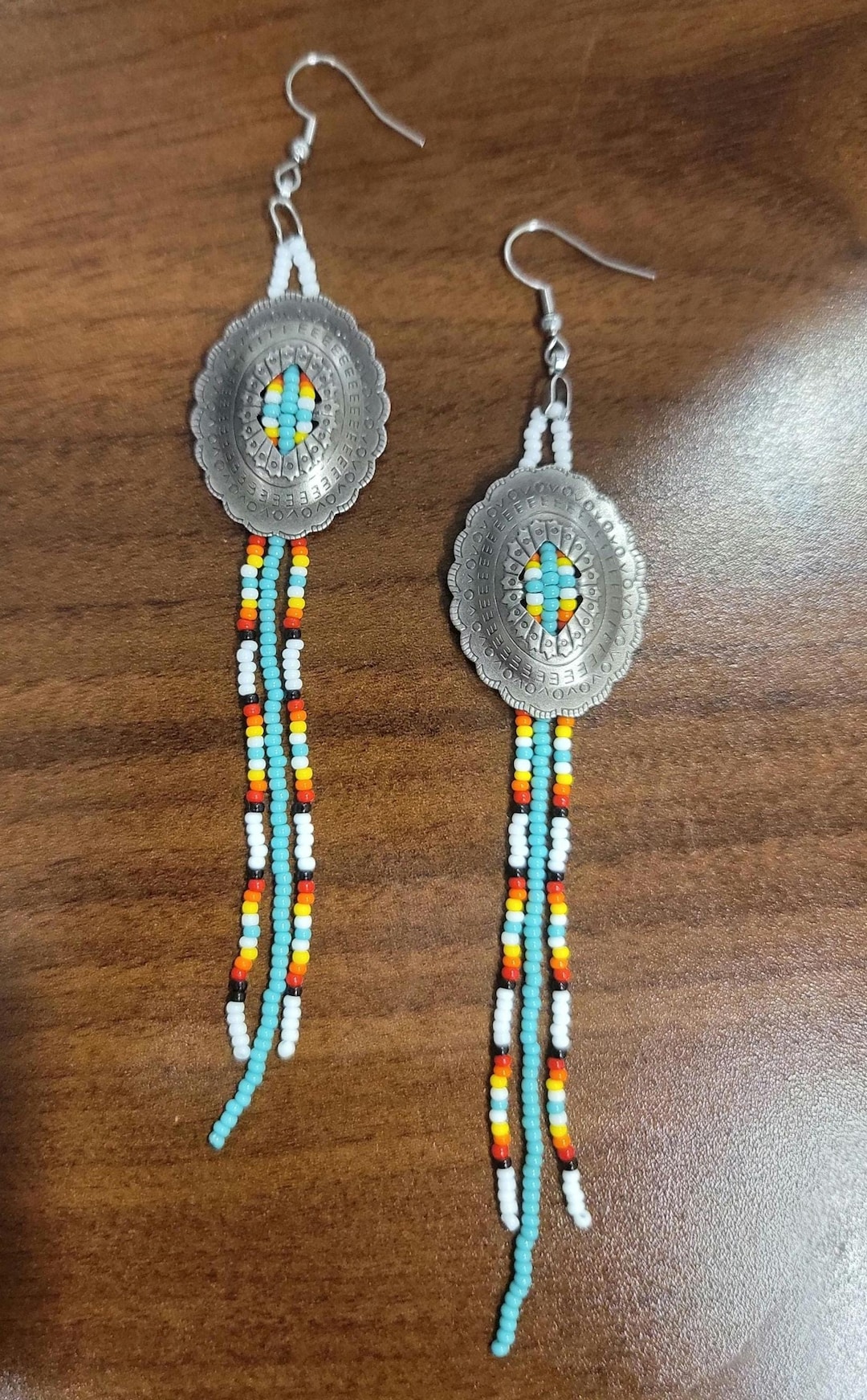 Beaded Concho Dangle Earrings - Etsy