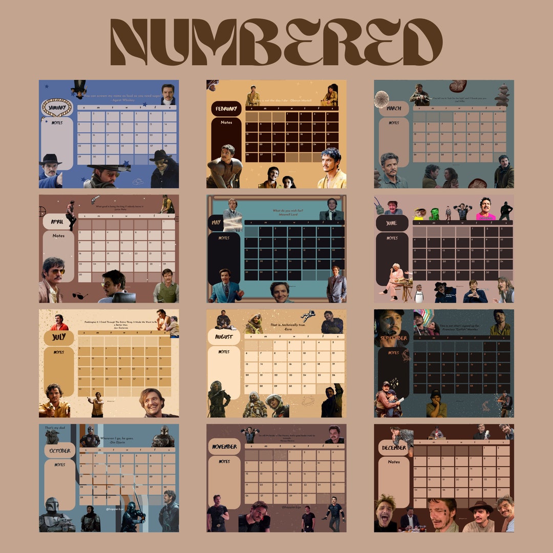 Pedro Pascal Inspired Digital/printable Calendar Includes Numbered ...