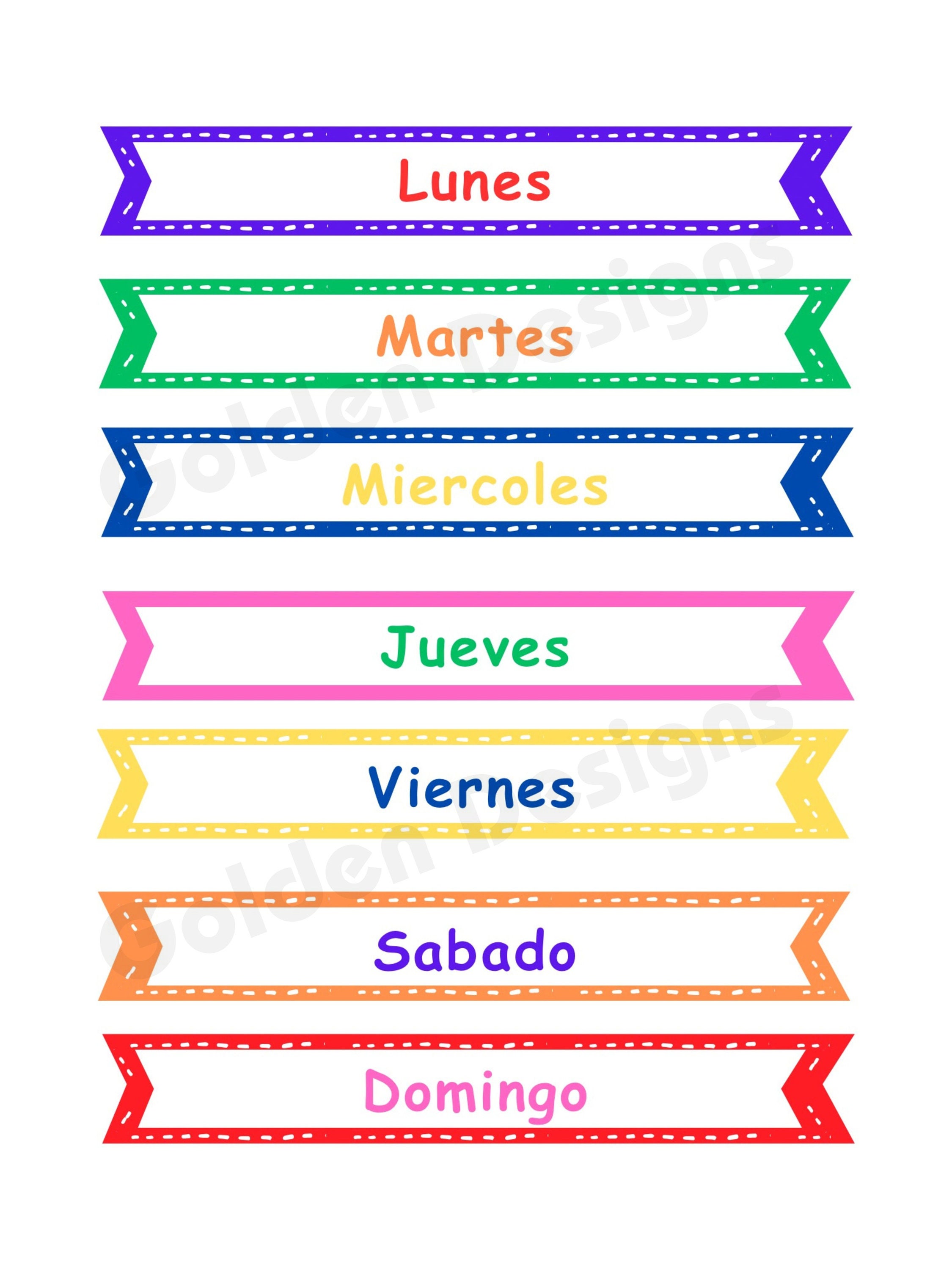Days of the Week Poster, Primary Colors, English and Spanish - Etsy