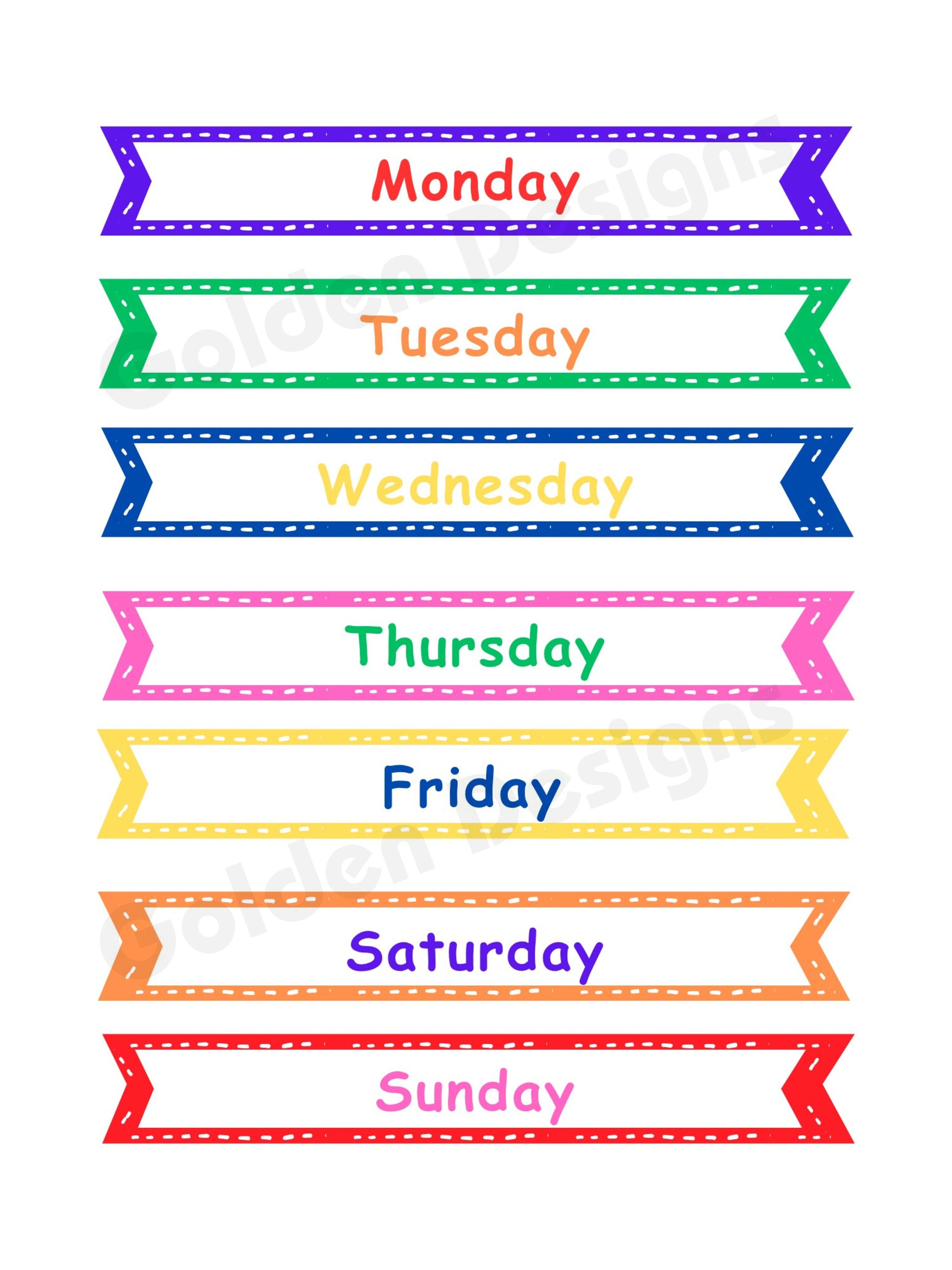 Days of the Week Poster, Primary Colors, English and Spanish - Etsy