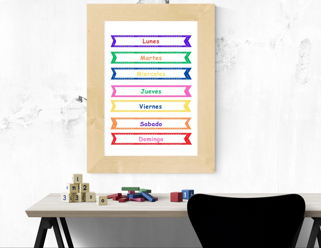 Days of the Week Poster, Primary Colors, English and Spanish - Etsy
