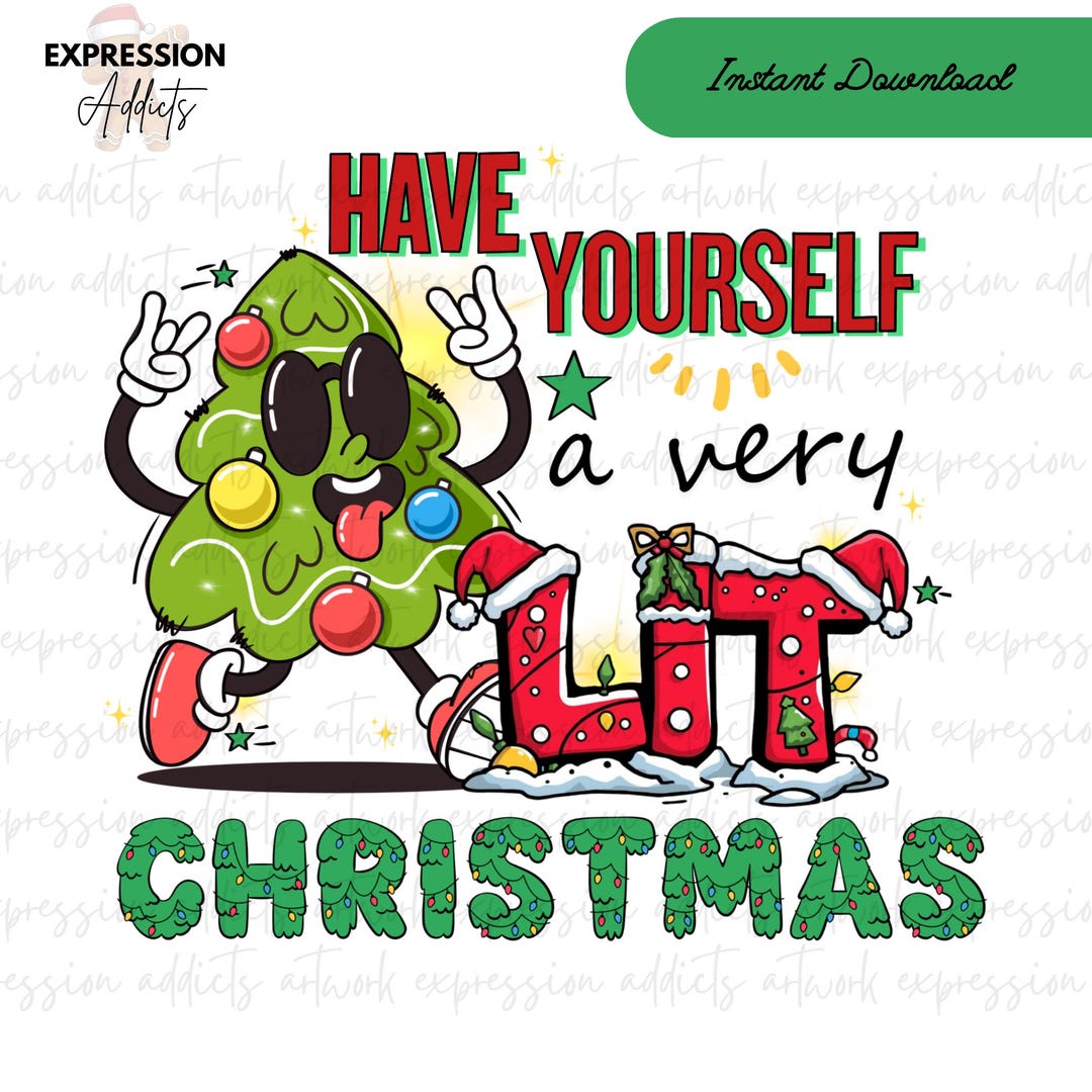 Merry Lit Christmas PNG, Gen Z Christmas Tree (digital Artwork) - Etsy ...