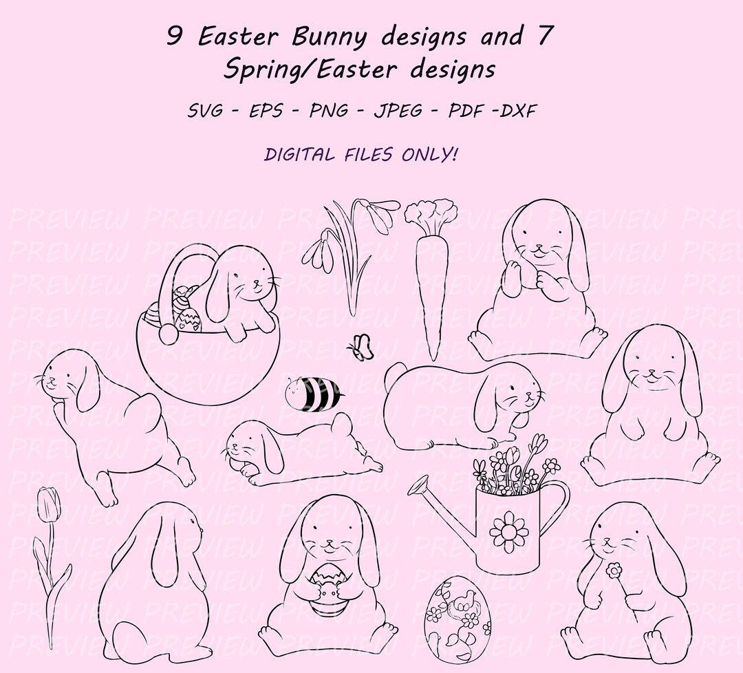 Cute Rabbit Clipart, Bunny Clipart, Doodle Easter Rabbits, Bunnies ...