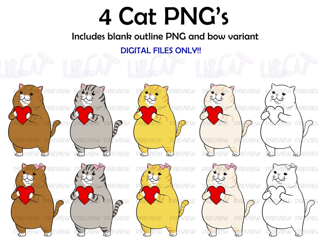 Valentines Day Cat, Digital, PNG, JPEG, Cats Clipart, Cute Clipart ...