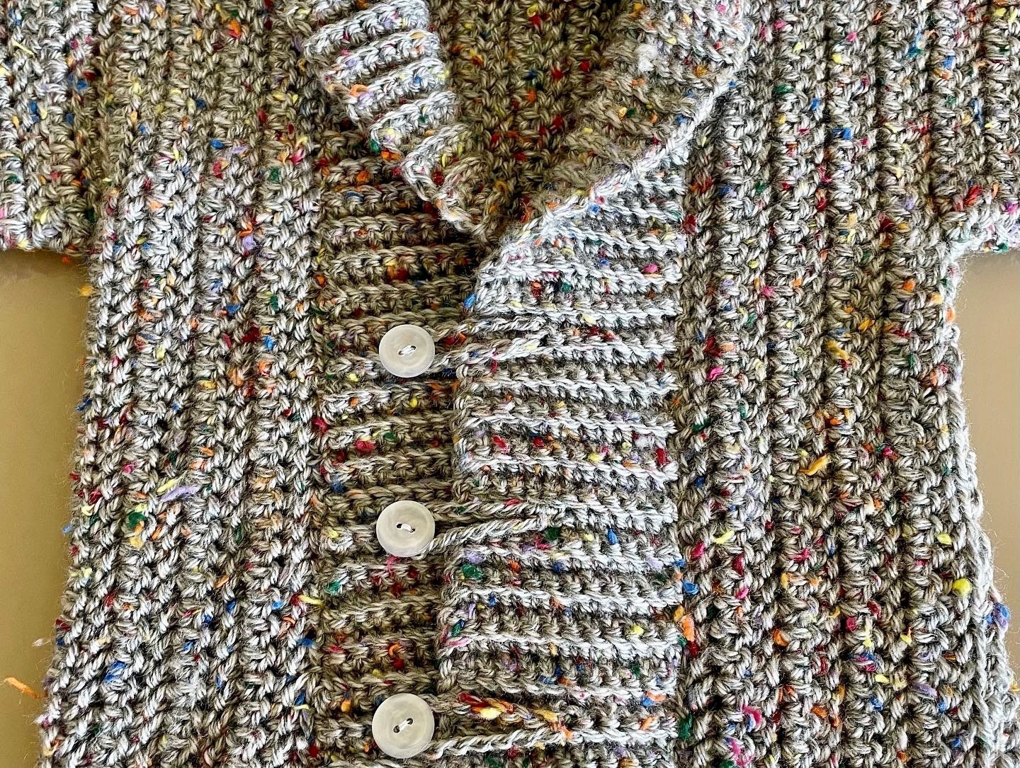 Crocheted Baby Cardigan in Gender Neutral Colors, Gray With Rainbow ...