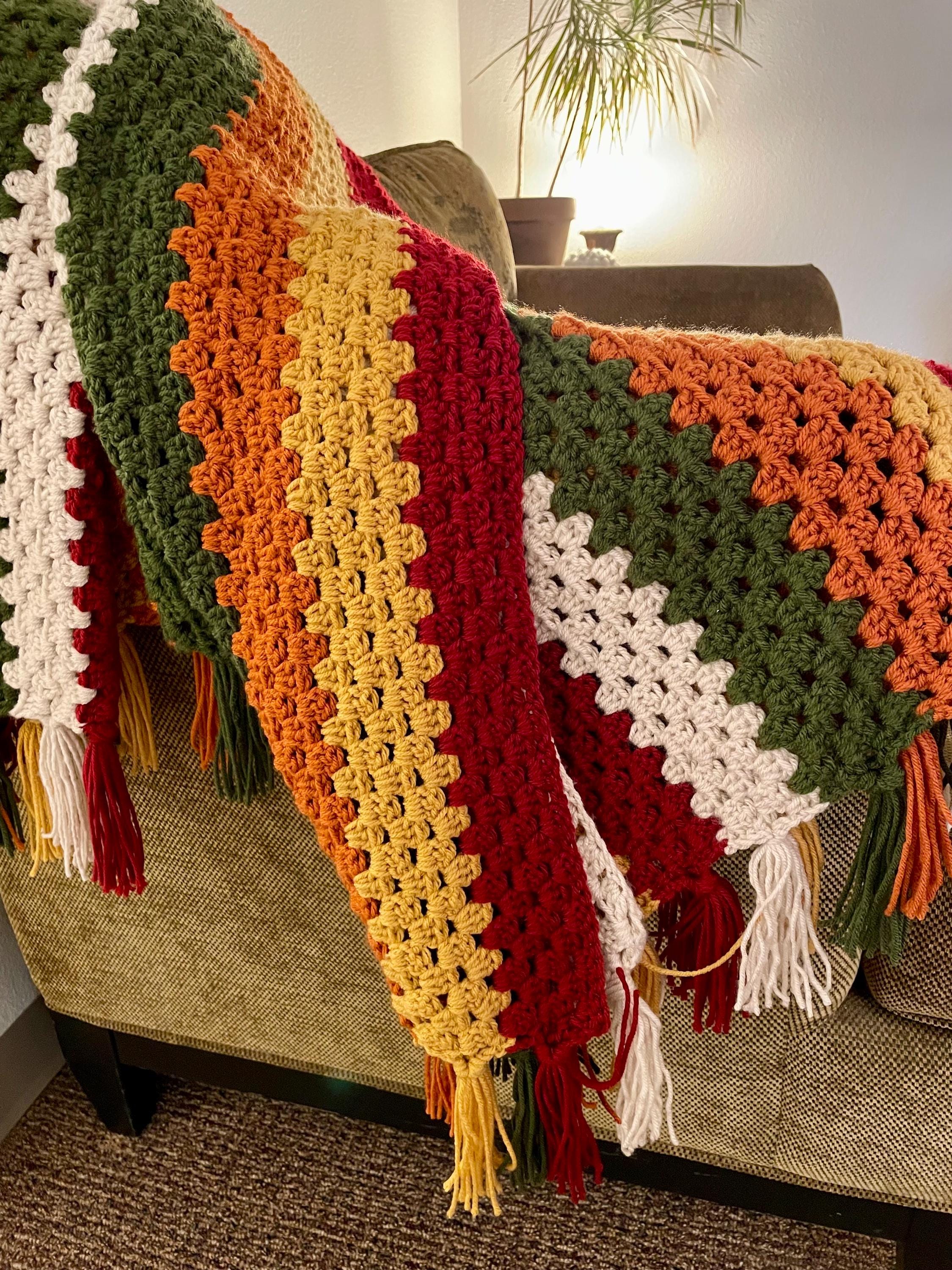 Crochet Granny Stripe Afghan: Fall Colors, Fringed Throw - Etsy