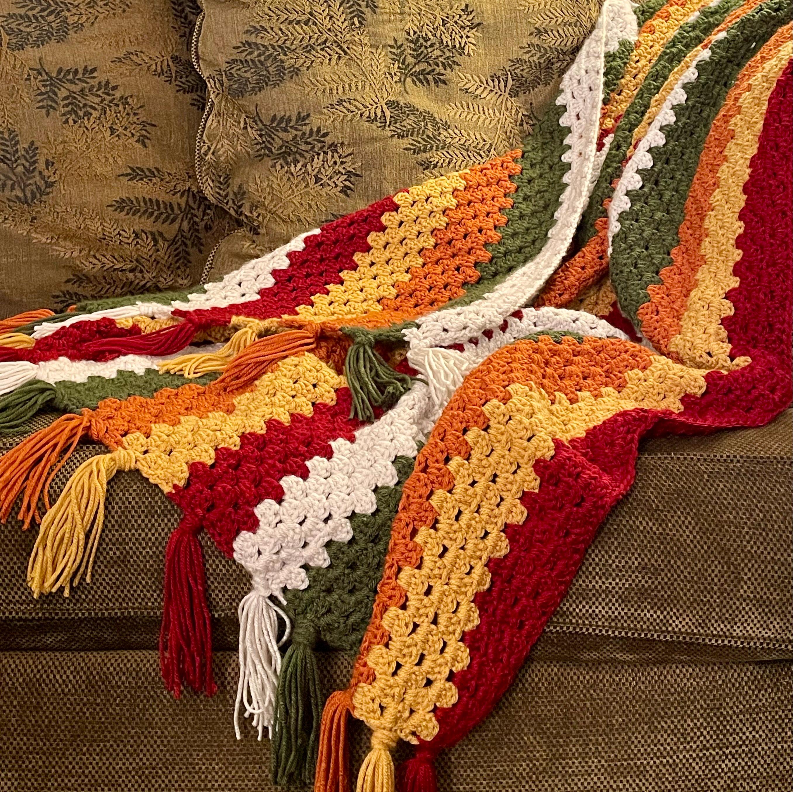 Crochet Granny Stripe Afghan: Fall Colors, Fringed Throw - Etsy