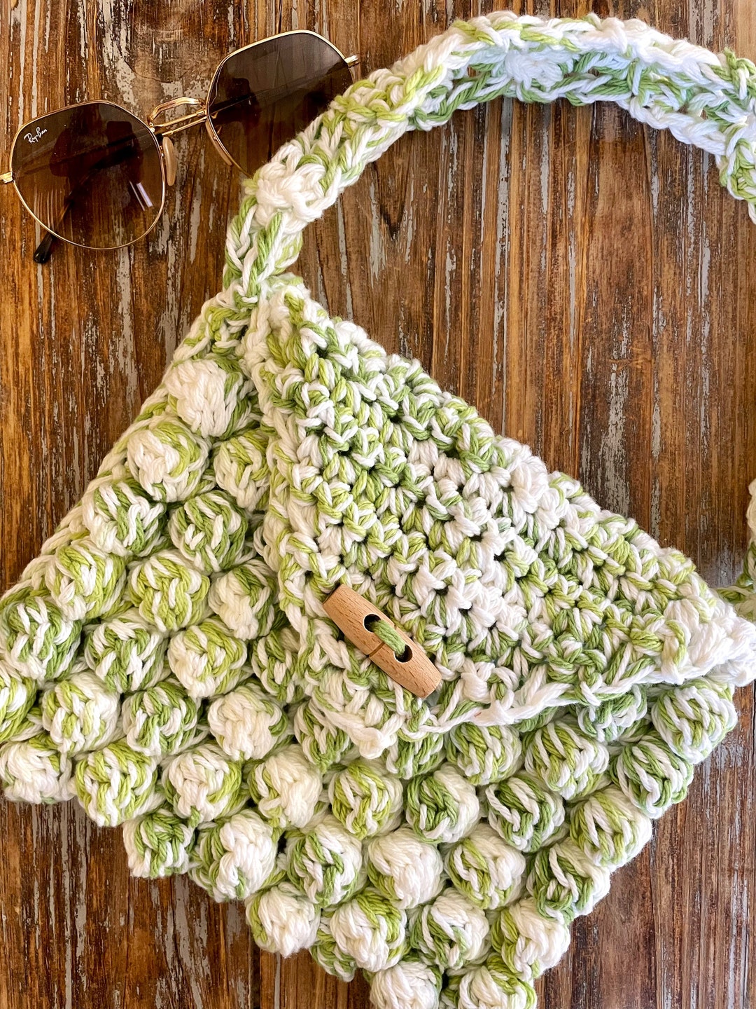 Boho Bobble Stitch Crocheted Clutch With Strap and Wooden Button ...