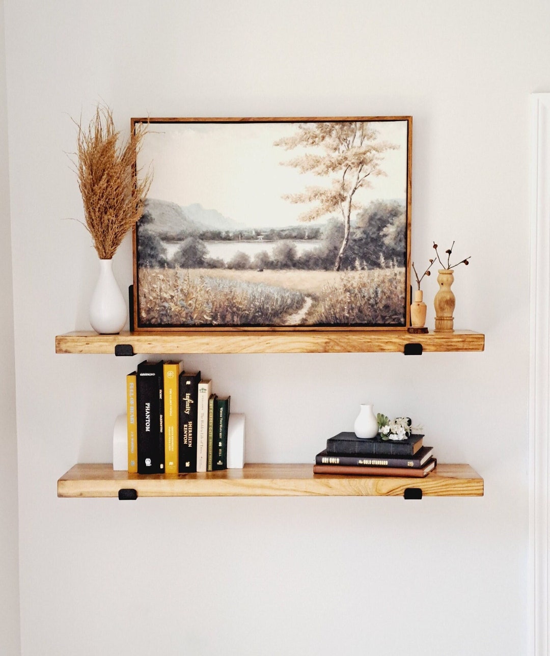 SET OF 2 Floating Shelves | Rustic Floating Shelves With Black Metal Brackets | Farmhouse ...