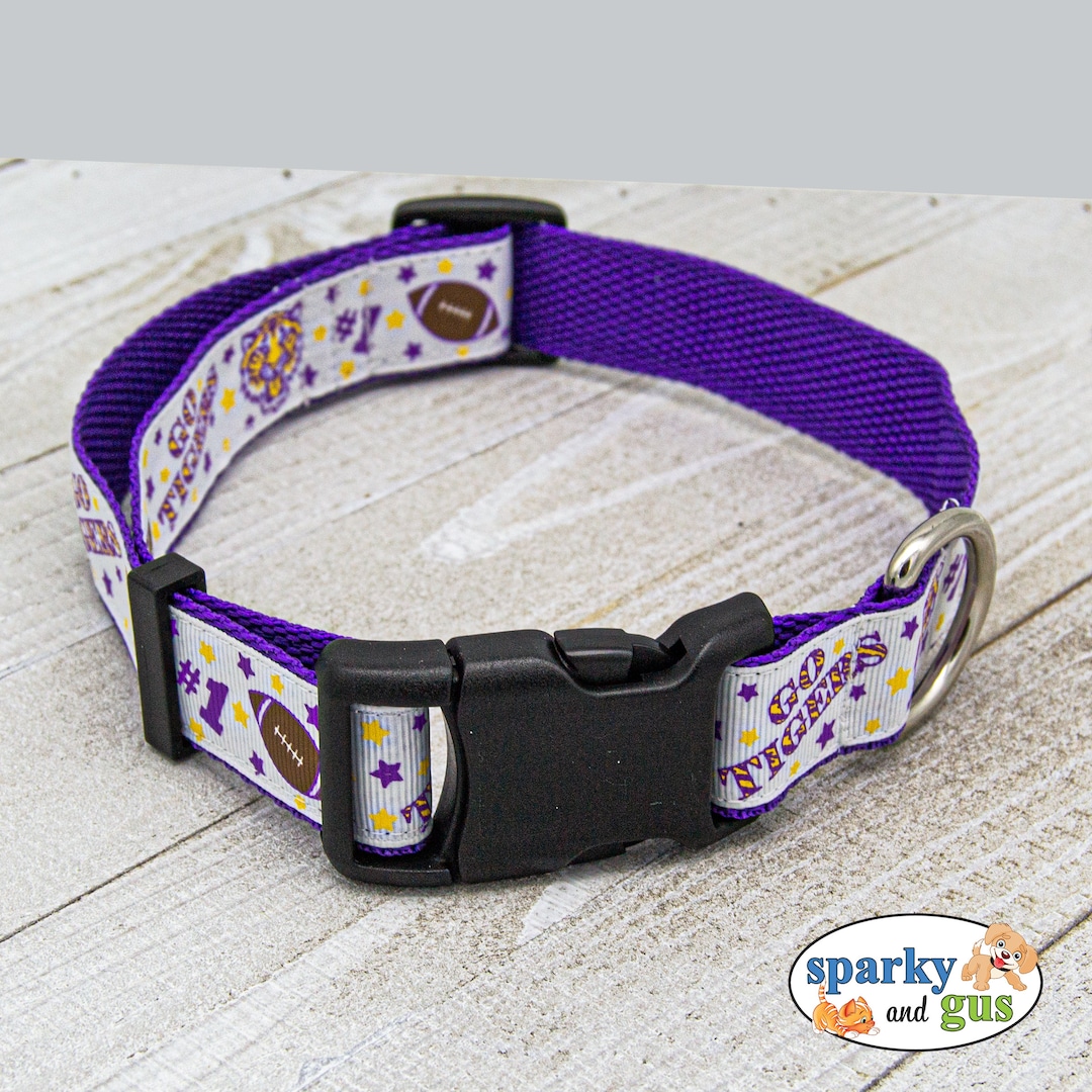 Dog Collar | Purple and Gold Go Tigers | 1" Adjustable Collar for ...