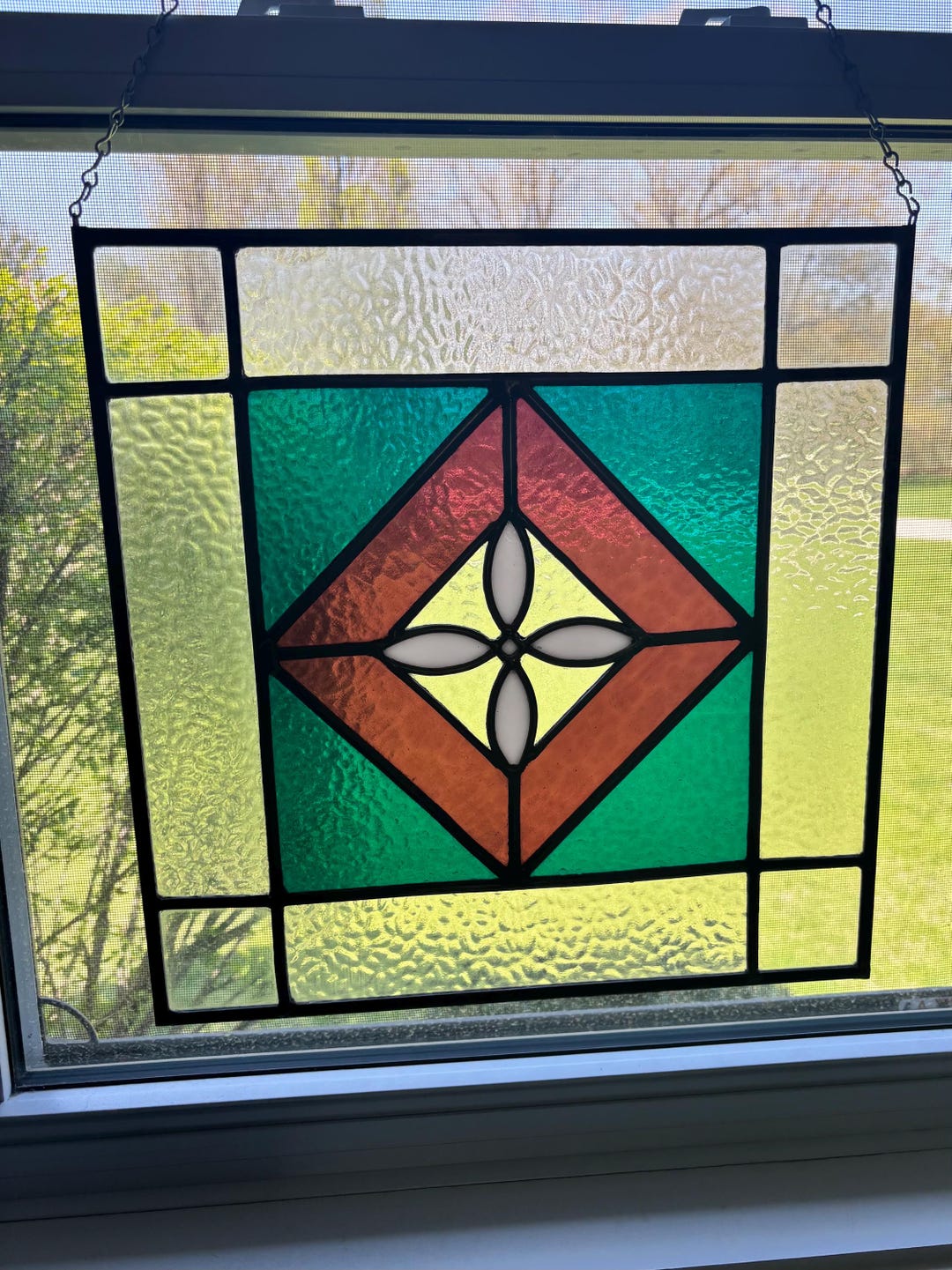 Handcrafted Stained Glass Window Panel: Plum & Turquoise Decor (16X16 ...