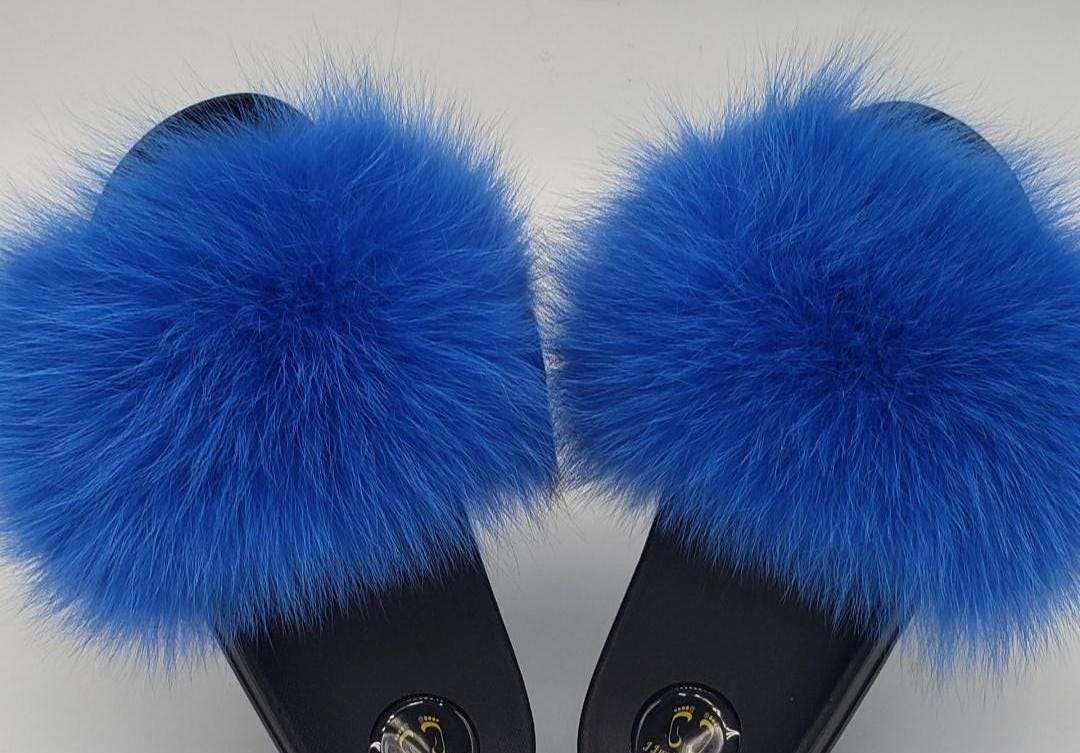 New Fluffy Real Fur Slides, Fluffy Flip Flops , Flat Shoe Sandals ...