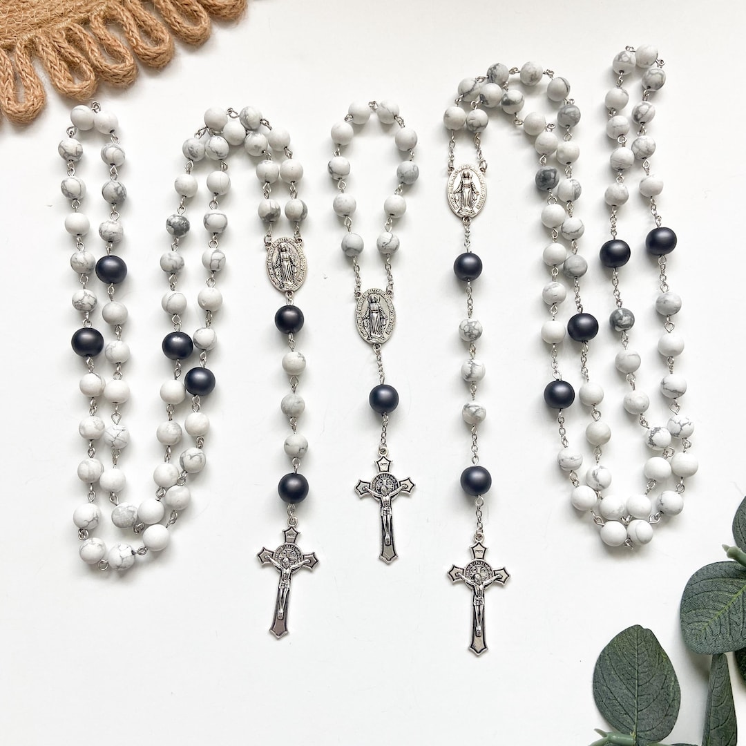 Large White Marble and Gray Rosary - Etsy