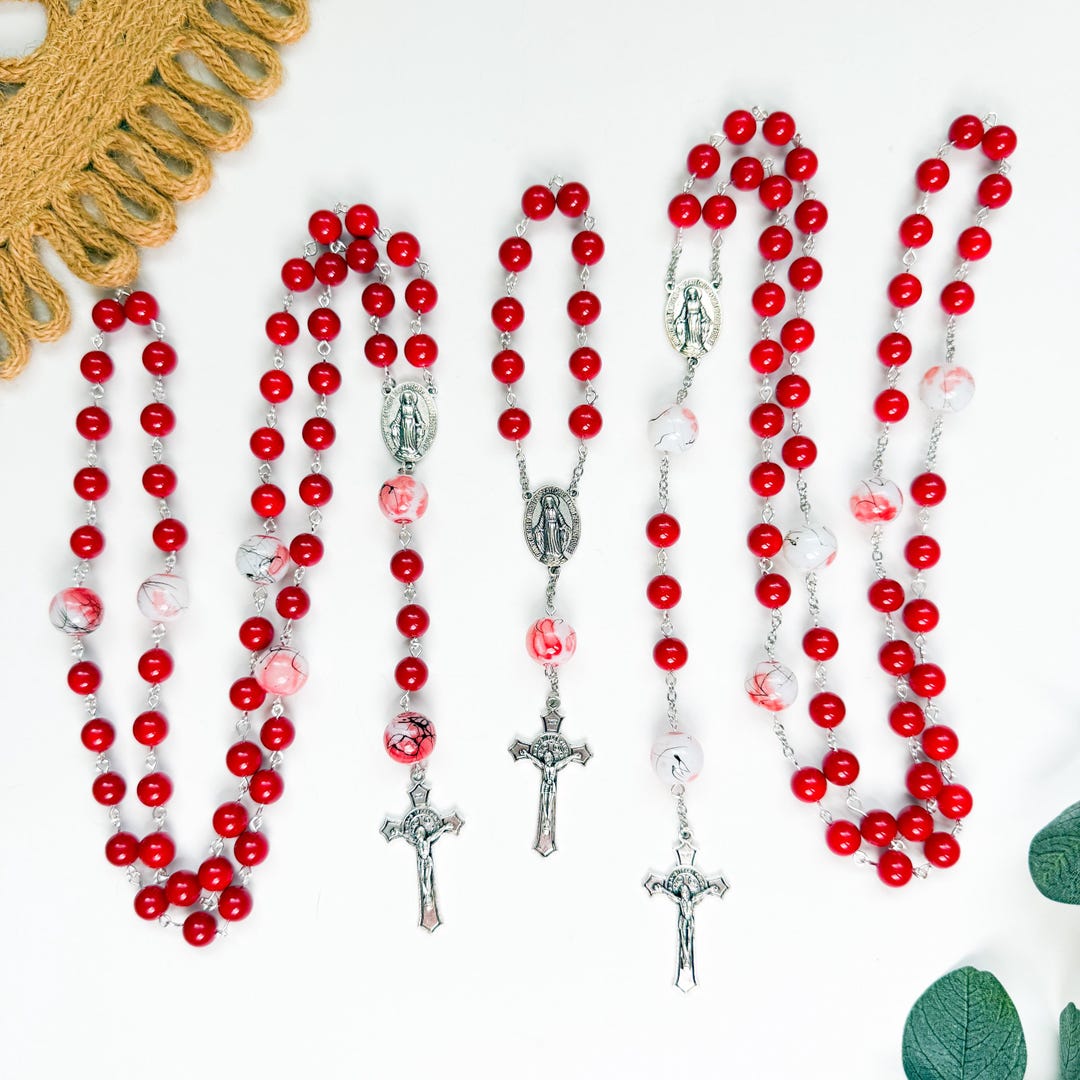 Deep Coral Red Rosary - Etsy