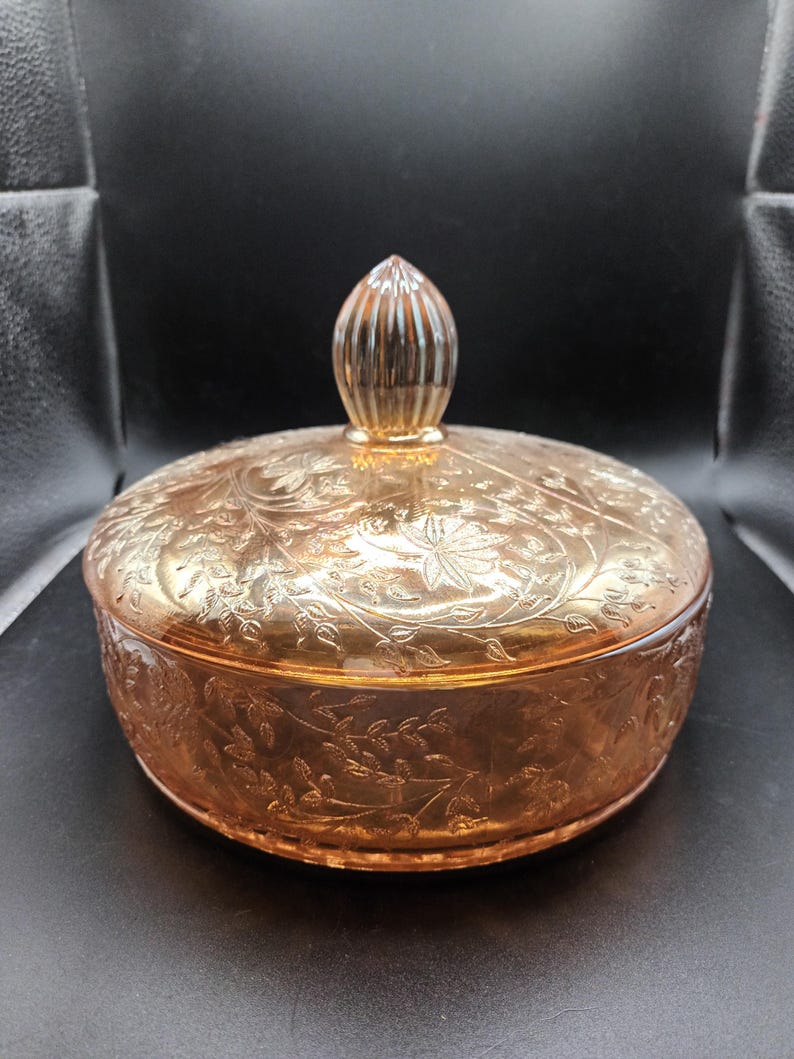 Jeanette Glass louisa Pattern Irredescent Floragold Covered Candy Dish ...