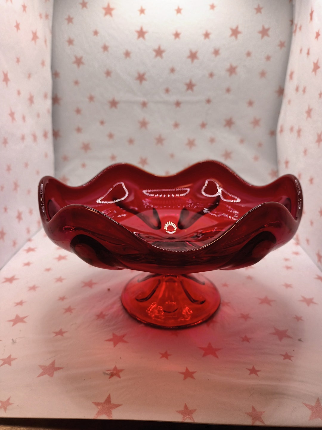 Vintage Viking Red Art Glass Compote With Ruffled Edge - Etsy