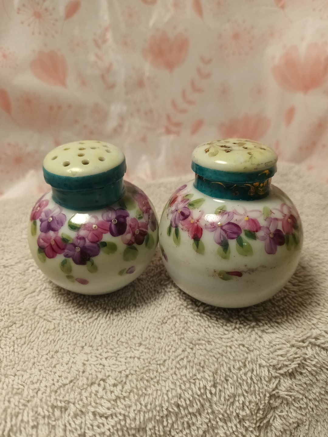 Vintage Porcelain Salt and Pepper Shakers With Purple Violets . - Etsy