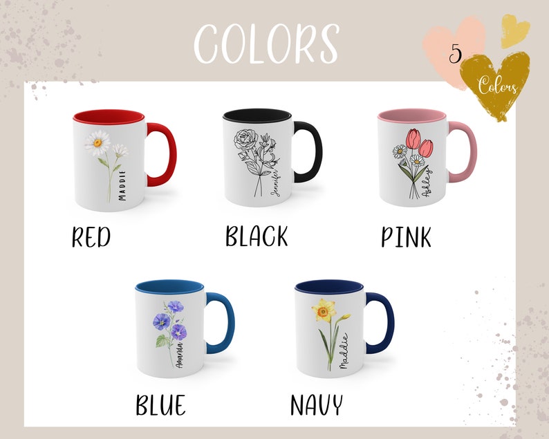 Personalized Birth Flower Coffee Cup With Name Personalized Birth