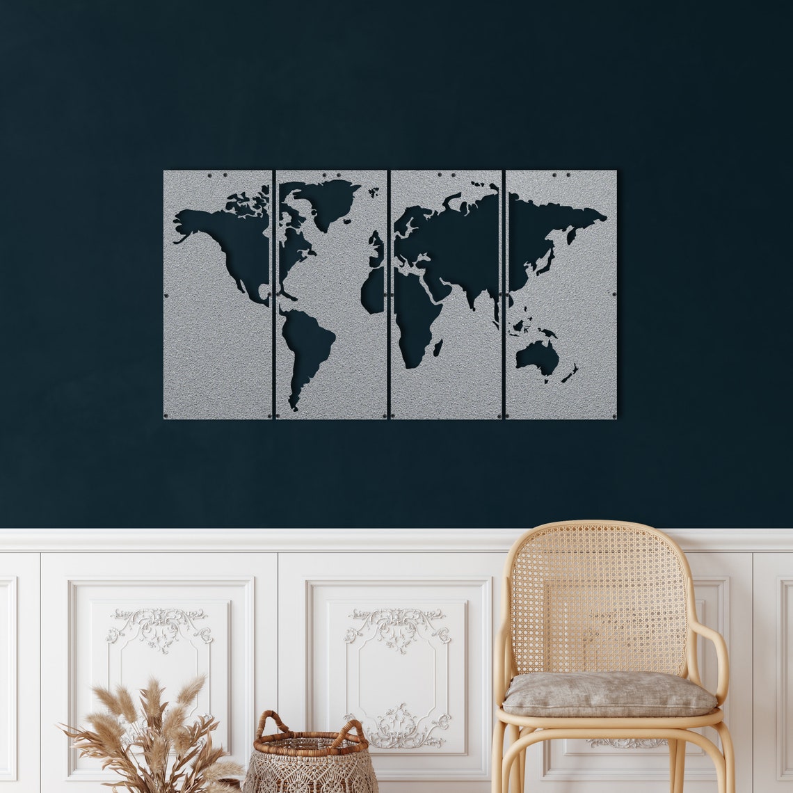 Metal World Map Continents Interior Metal Sign Metal Wall | Etsy