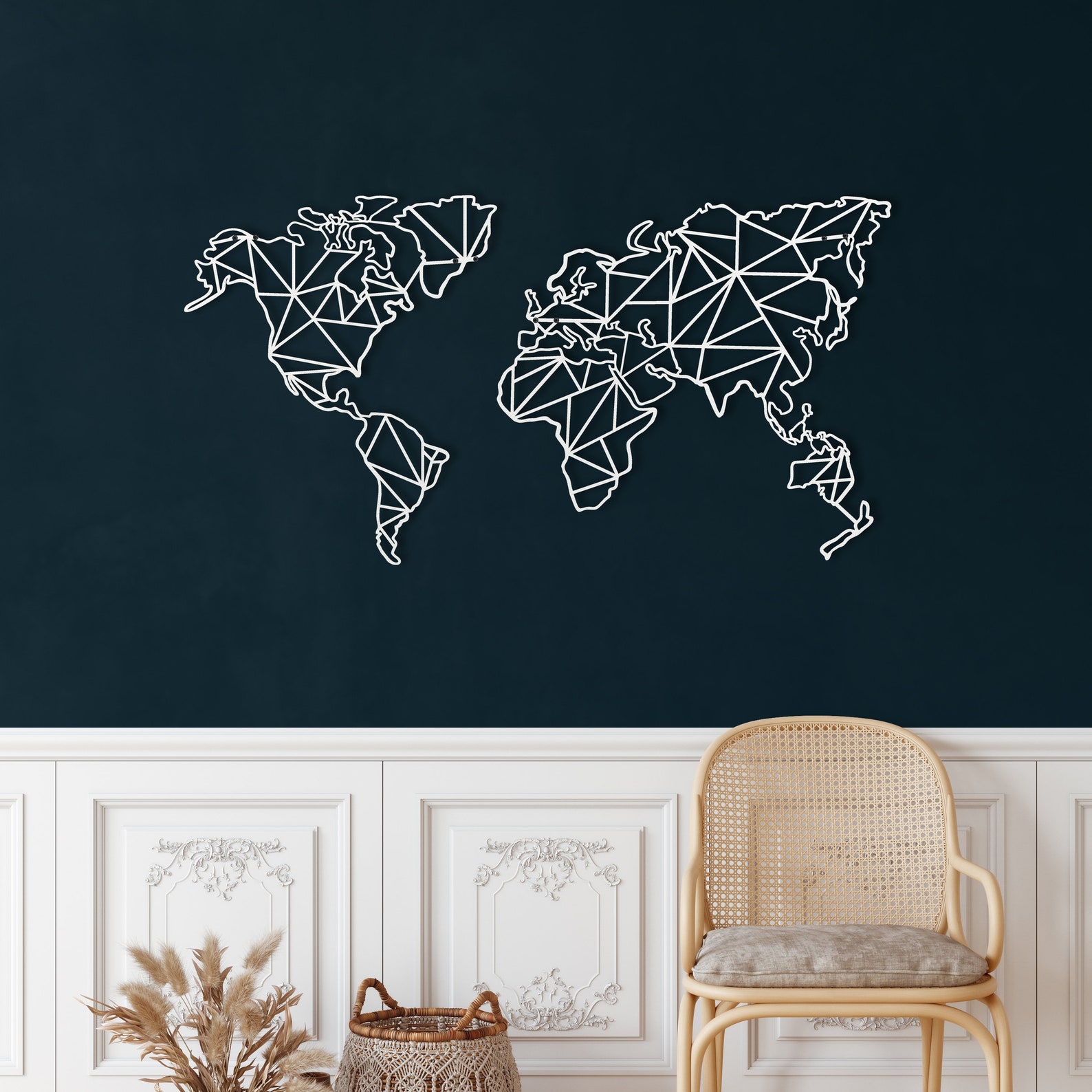 Metal World Map Wall Art Metal Wall Decor 2 Pieces Geometric - Etsy