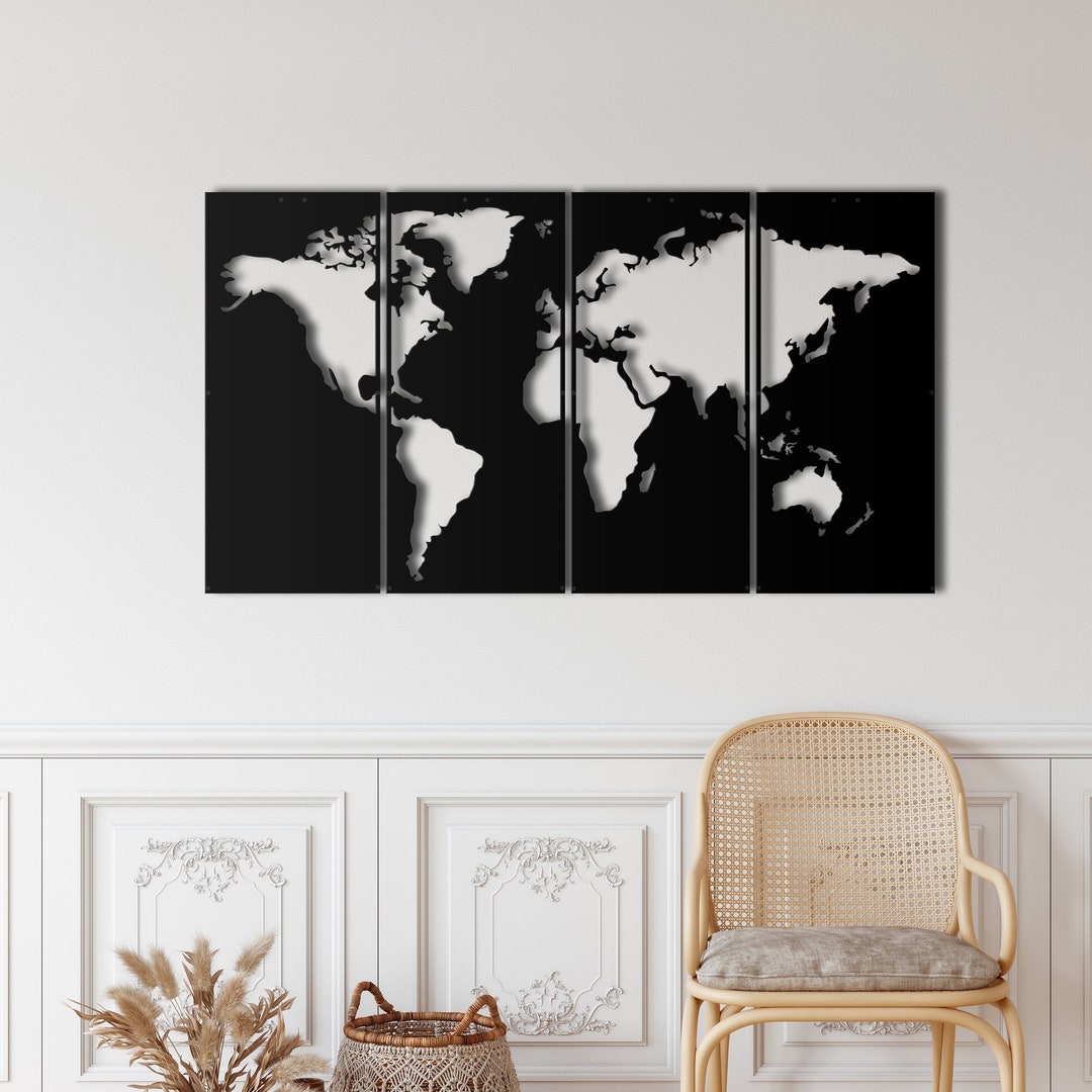 Metal World Map Continents, Interior Metal Sign, Metal Wall Art, Metal ...