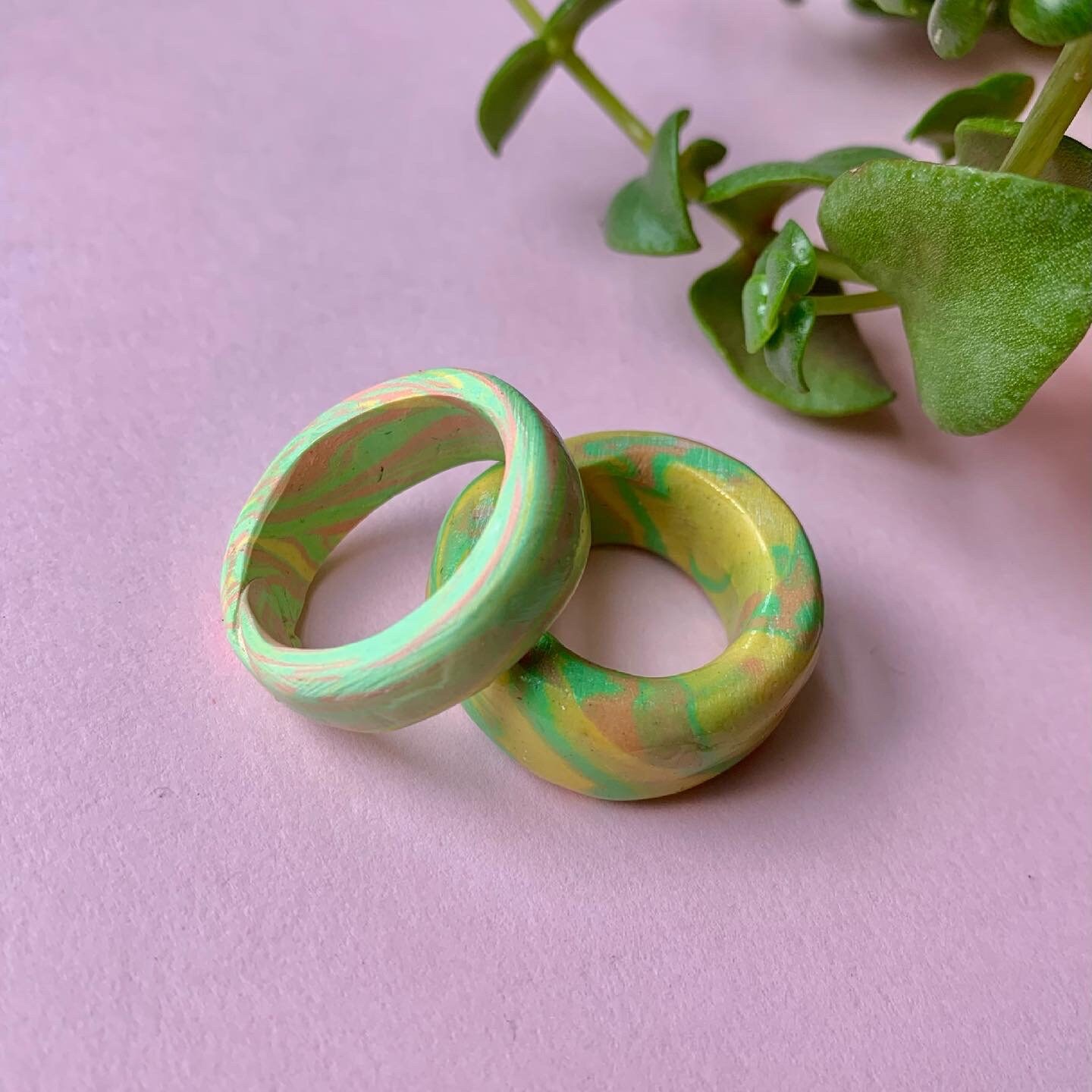 Cottagecore Rings Flowers and Checkered Rings Green Clay - Etsy Canada