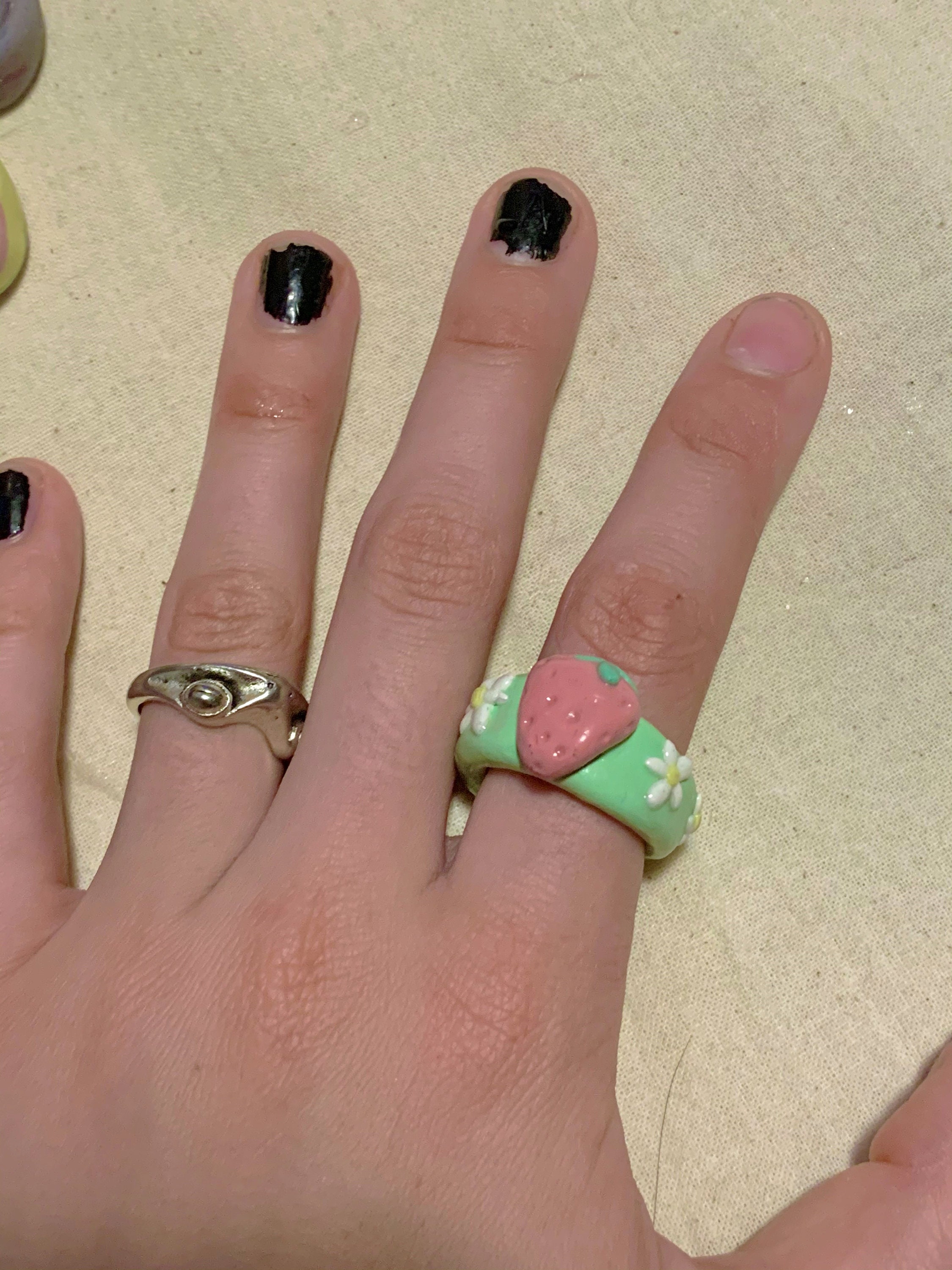 Cottagecore Rings Flowers and Checkered Rings Green Clay - Etsy Canada