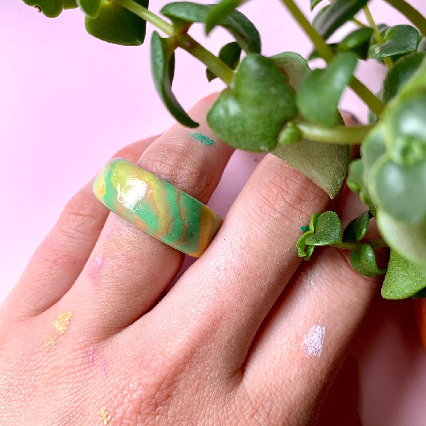 Cottagecore Rings Flowers and Checkered Rings Green Clay - Etsy Canada